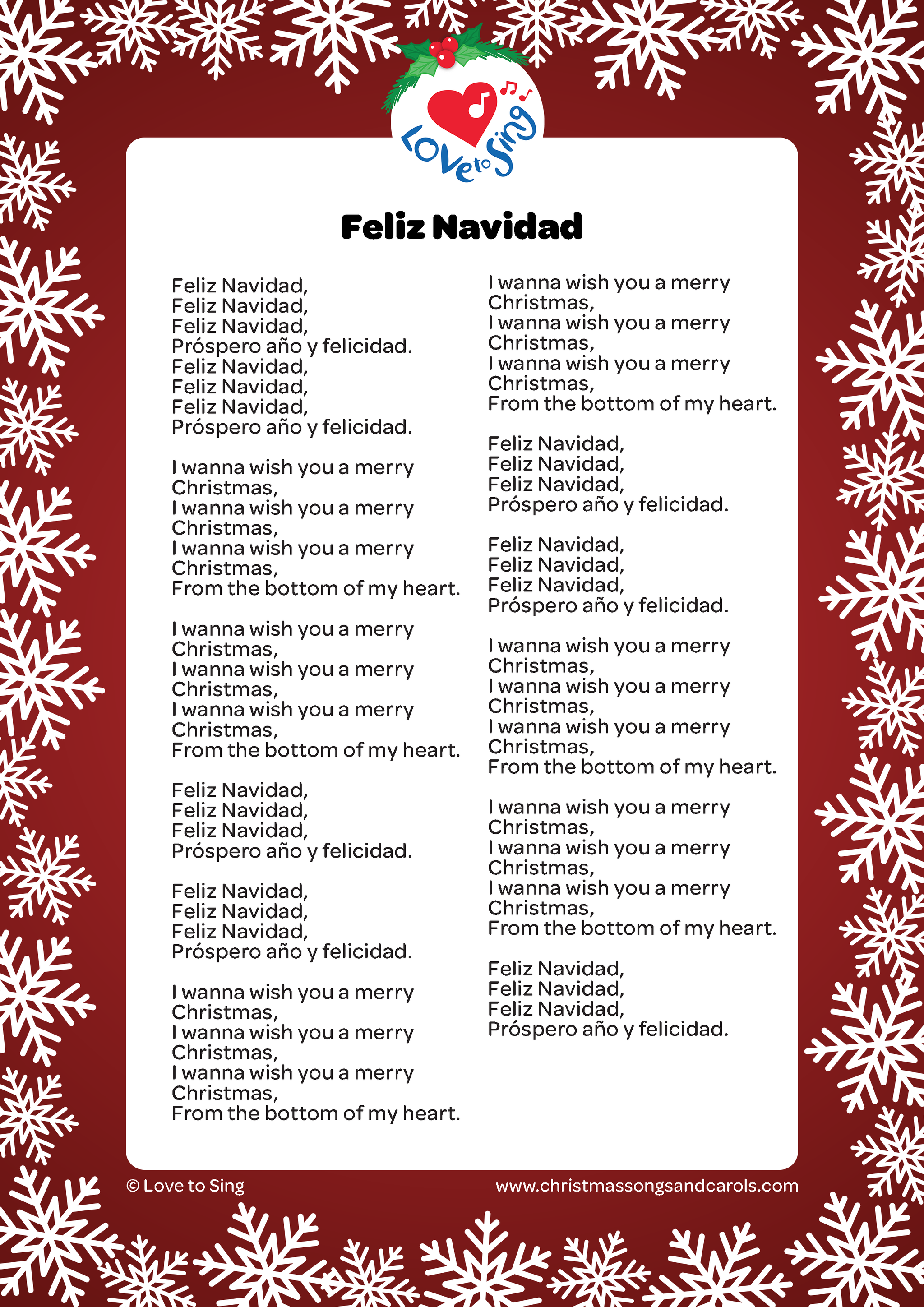 Feliz Navidad with Lyrics Love to Sing